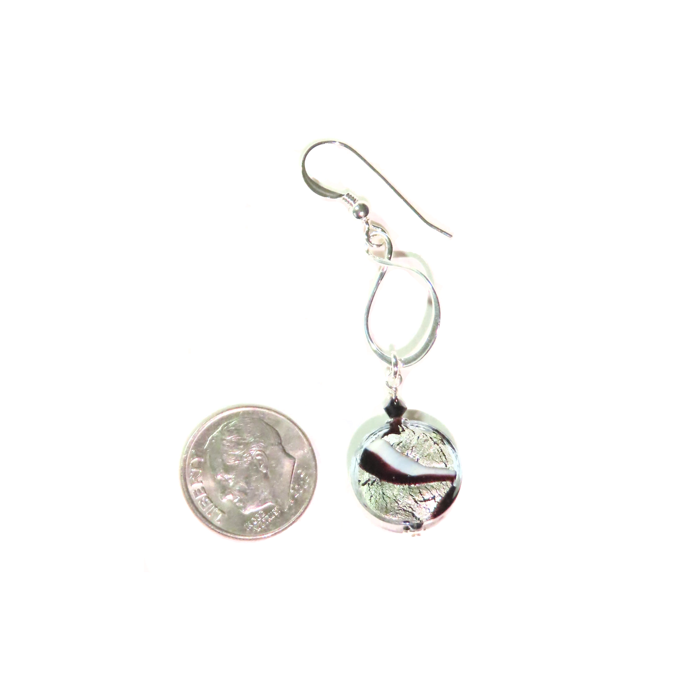 Murano Glass Black Swirl Coin Drop Silver Earrings – JKC Murano