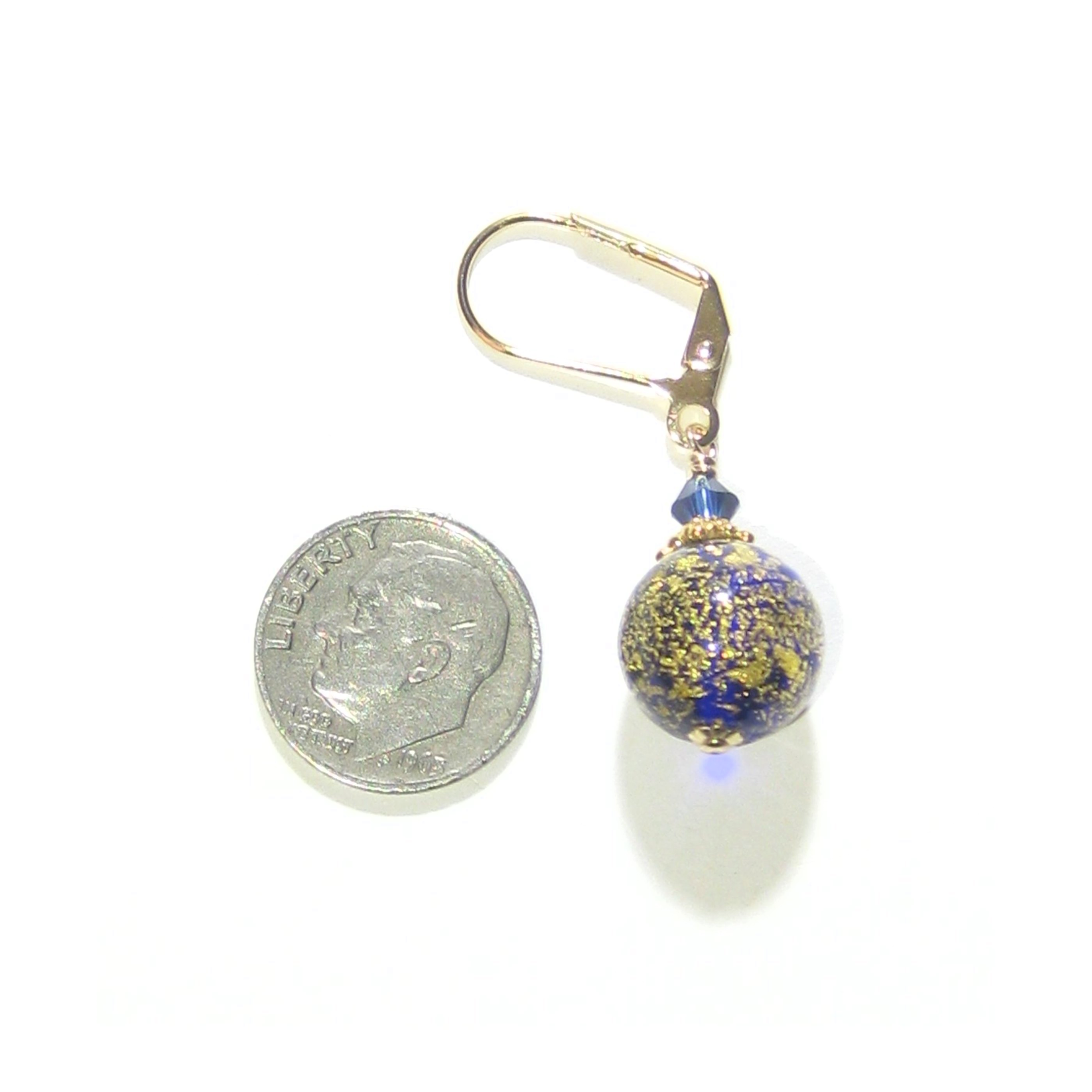 Murano Glass Cobalt Blue Ball Gold Earrings, Leverback Earrings – JKC ...