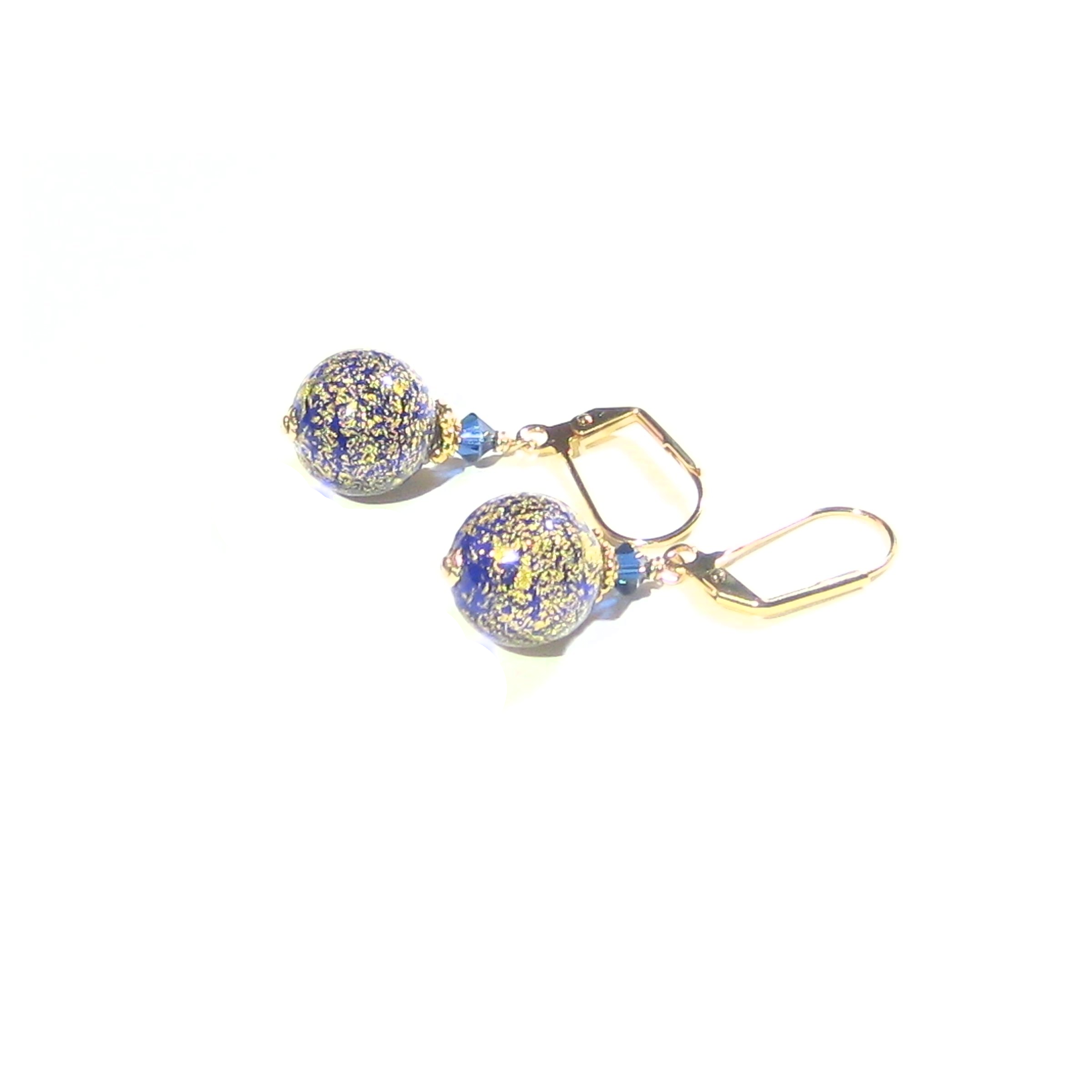 Murano Glass Cobalt Blue Ball Gold Earrings, Leverback Earrings – JKC ...