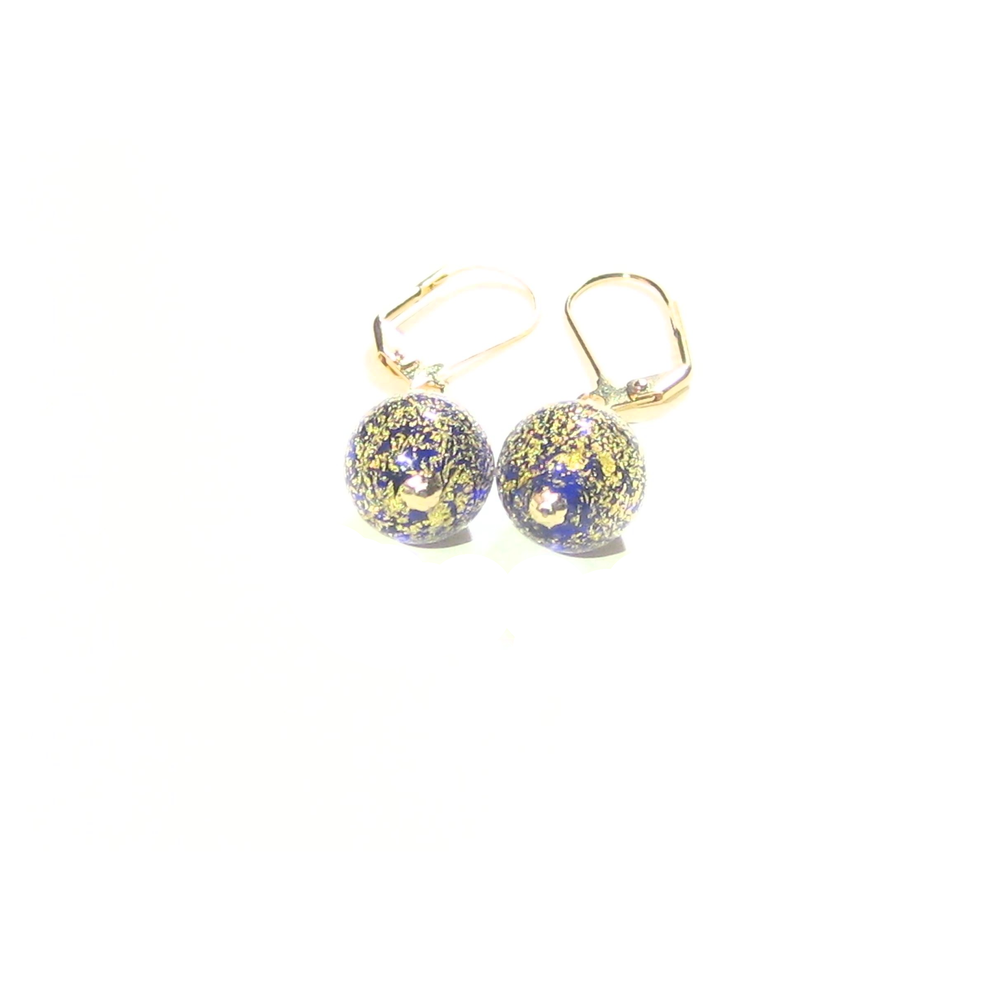 Murano Glass Cobalt Blue Ball Gold Earrings, Leverback Earrings – JKC ...