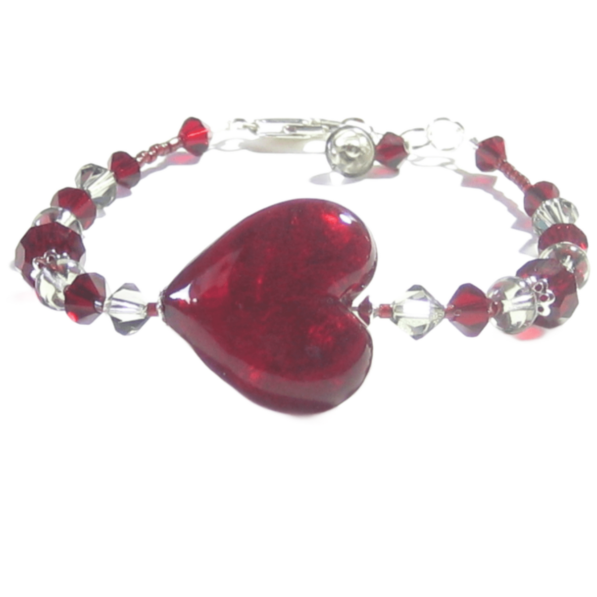 Murano Glass Red Heart Sterling Silver Bracelet – JKC Murano